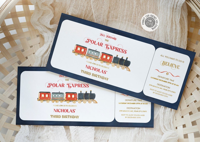 Polar Express Train Birthday Party Invitation Christmas - Etsy