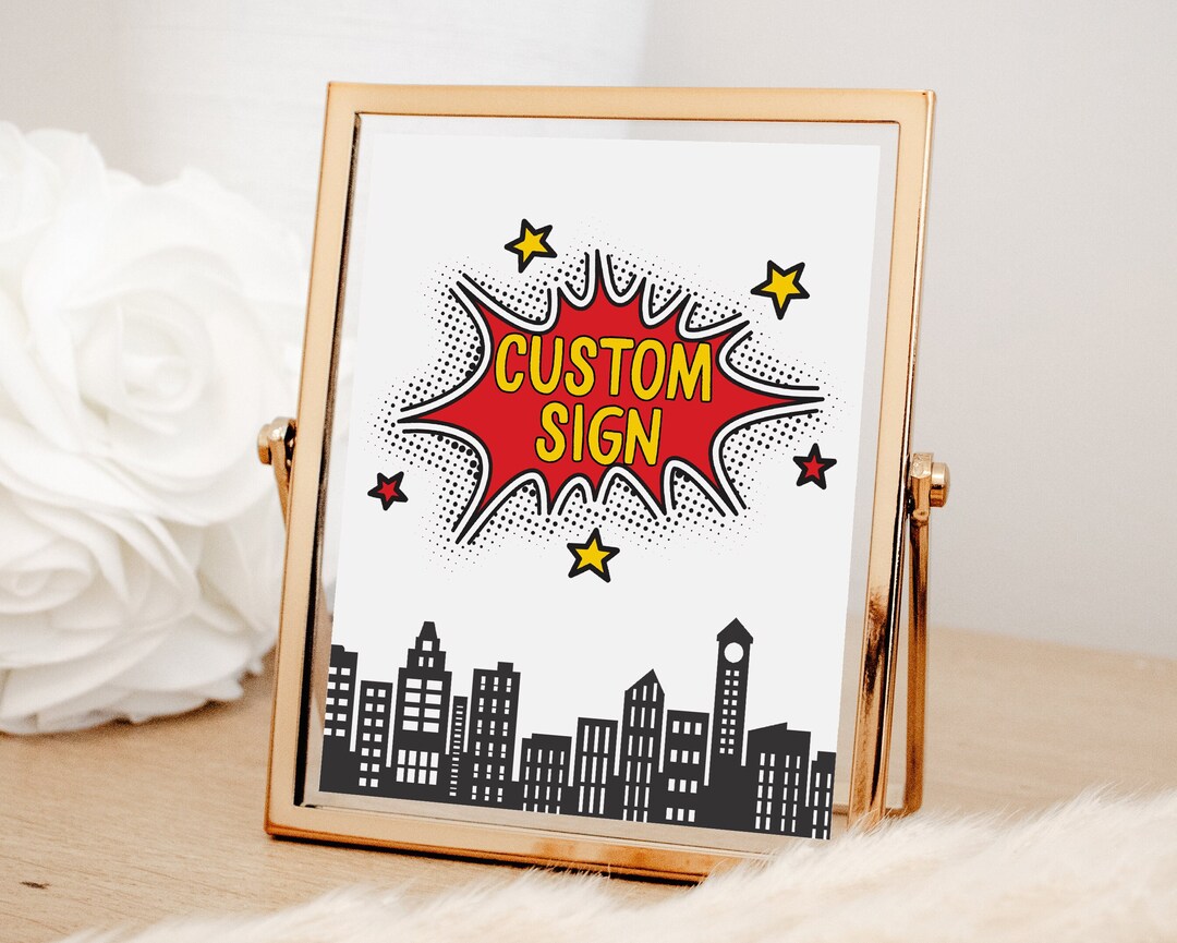 Editable Comics Book Hero Theme Birthday Party Sign, Custom Red ...