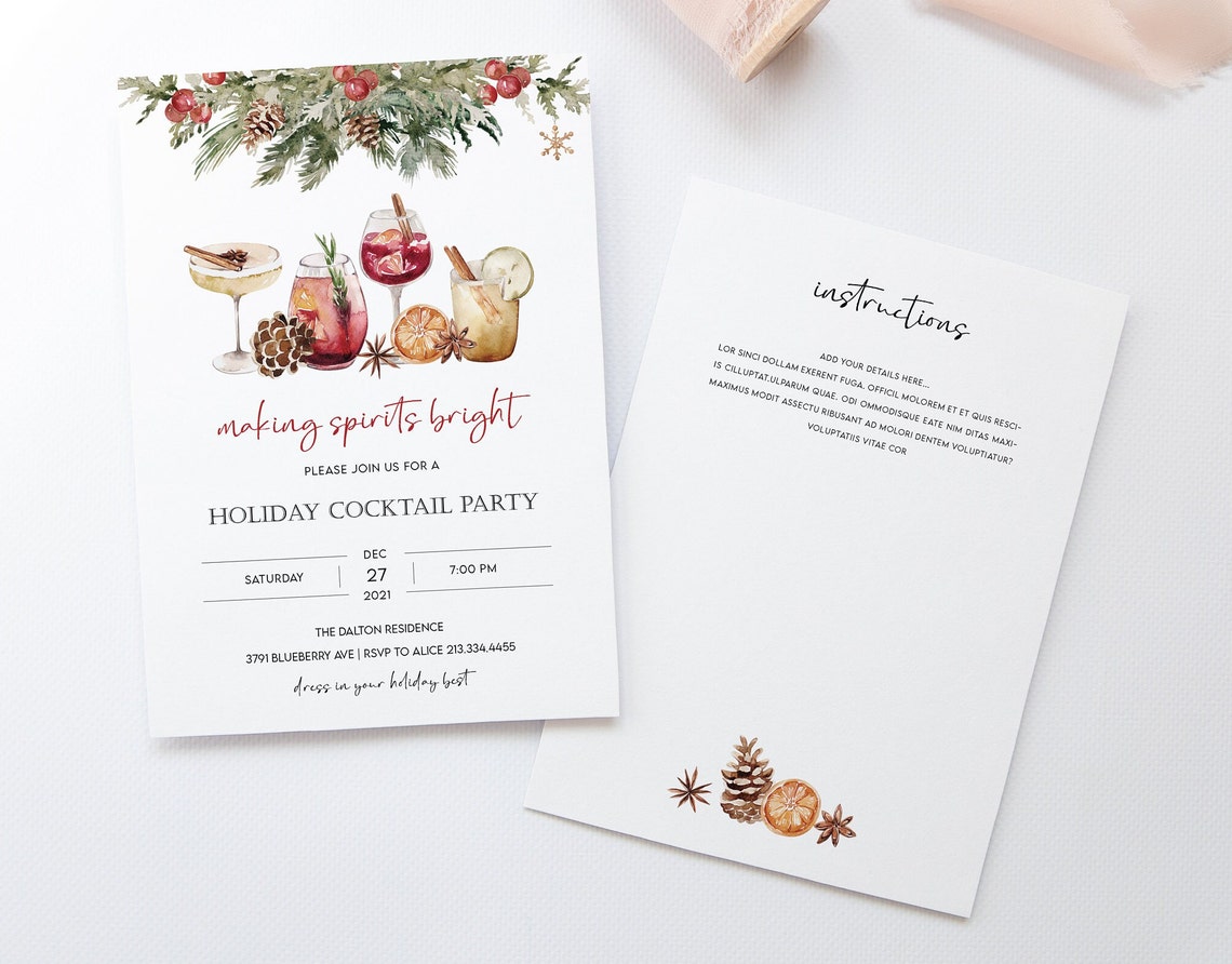 Editable Holiday Cocktail Party Invitation Christmas Party | Etsy