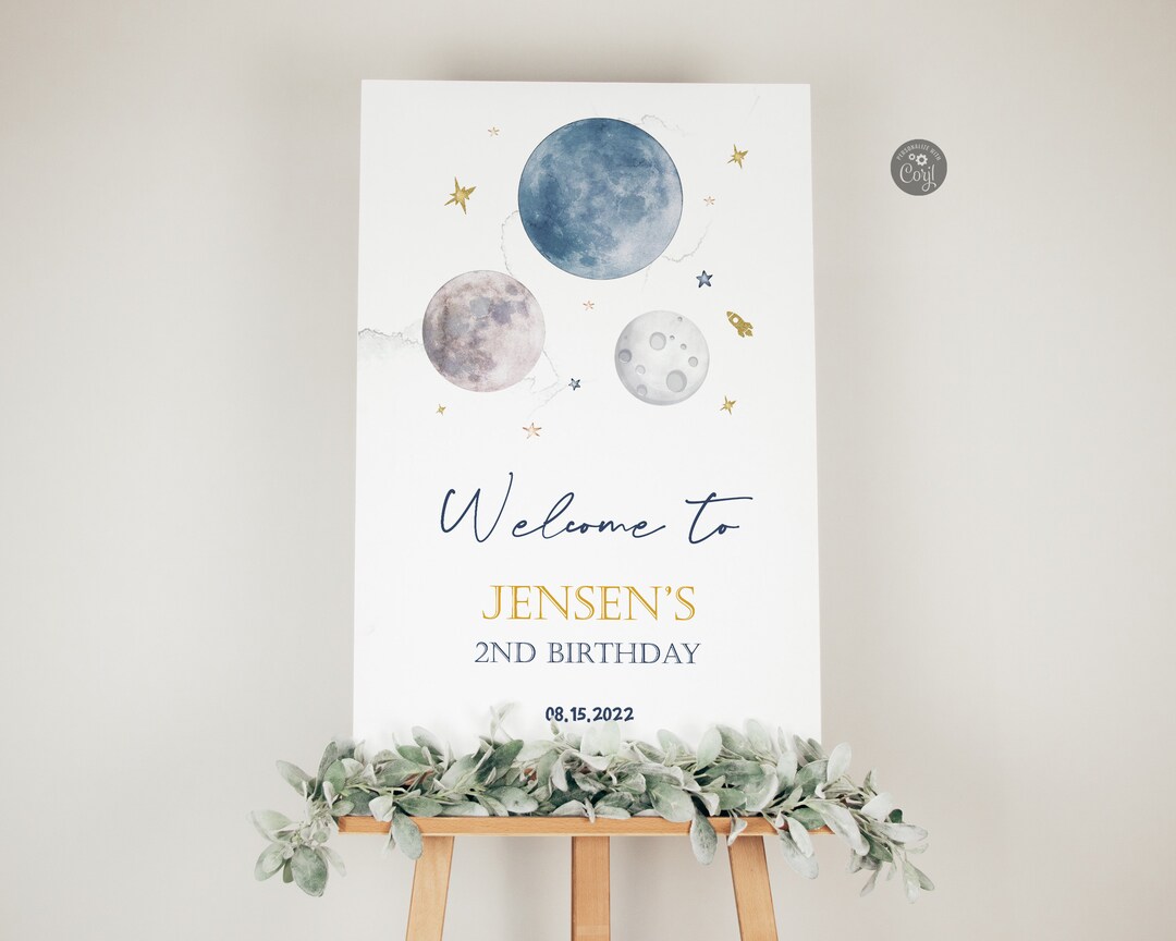 Outer Space 2nd Birthday Welcome Sign: Galaxy Planets (digital Download ...