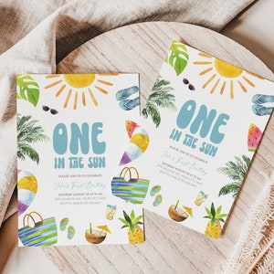 ONE in the Sun Birthday Bundle, Editable Beach Pool Party Summer Theme ...