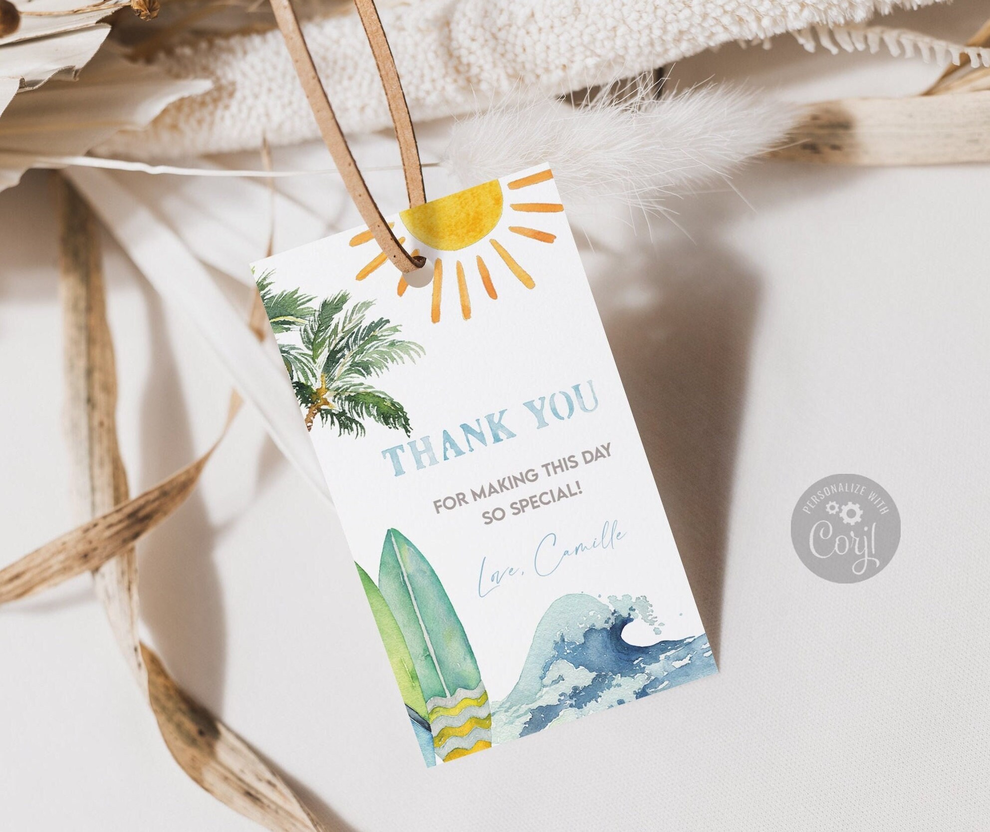 Surf Birthday Thank You Tags: Summer Party Favor Labels (digital ...