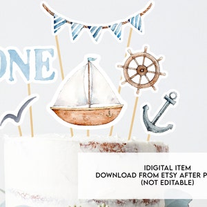 Rustic Nautical Cake Topper: Sailboat Birthday Decor (instant Download ...