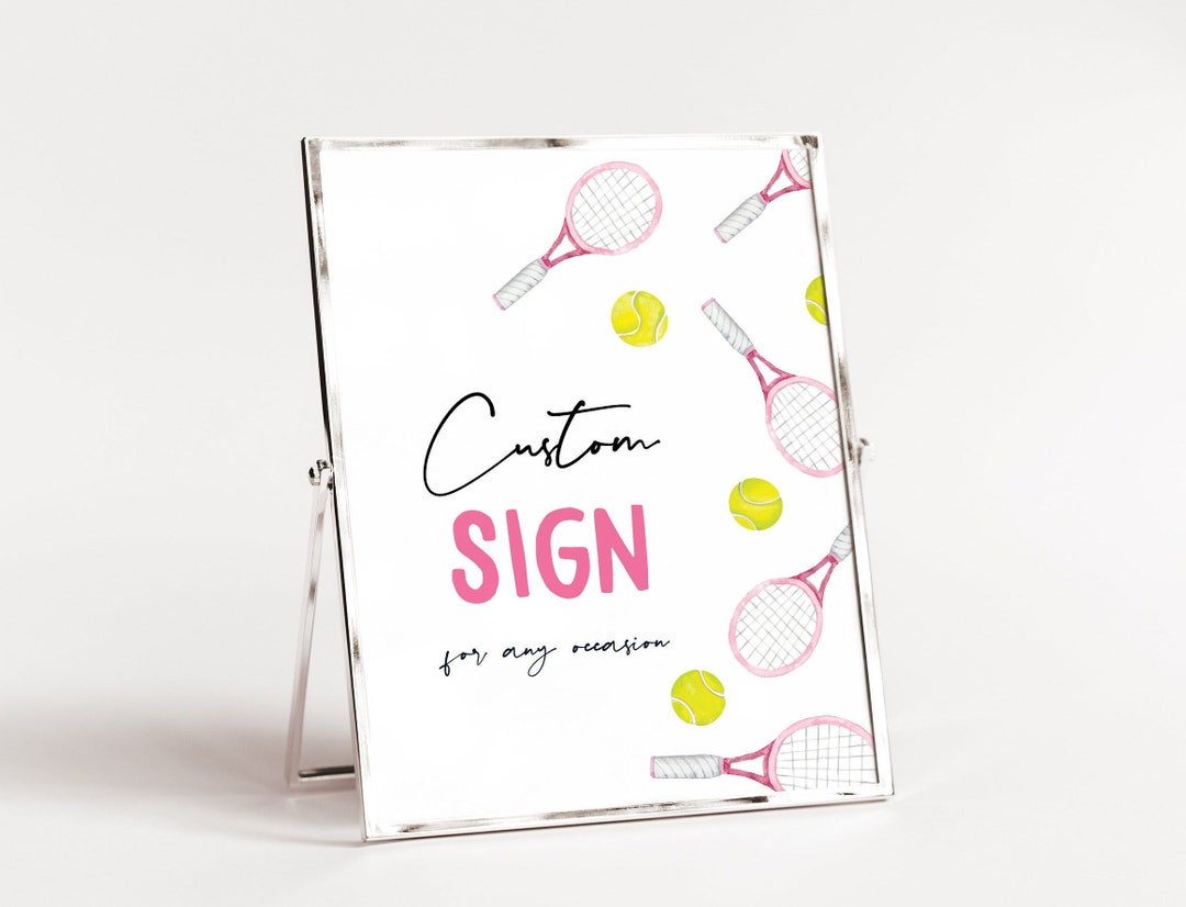 Pink Tennis Theme Birthday Party Favors Sign, Editable Minimalist ...