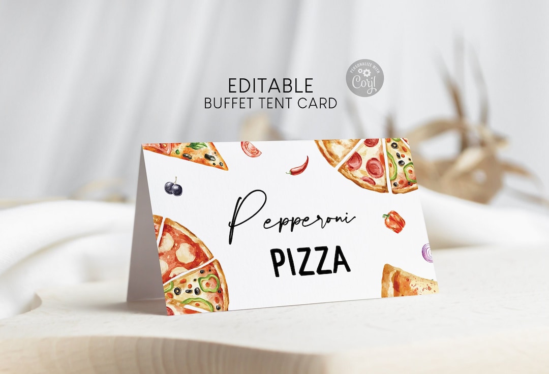 Editable Pizza Theme Food Tent Card, Printable Birthday Folded Food ...