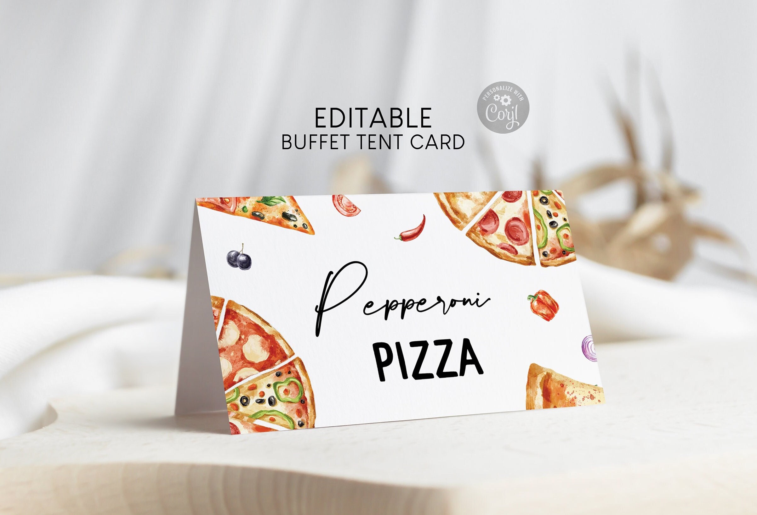 Editable Pizza Party Food Tent Cards: Printable Place Cards (digital ...