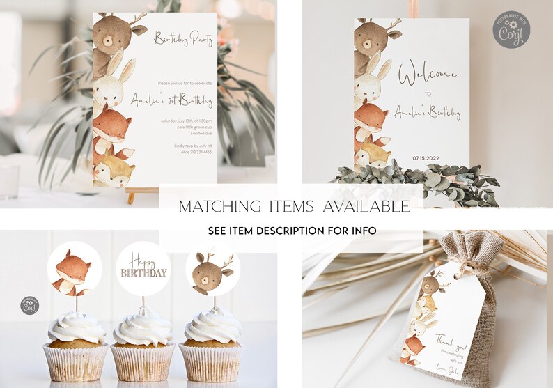 Editable Woodland Animals Birthday Welcome Sign Animal - Etsy