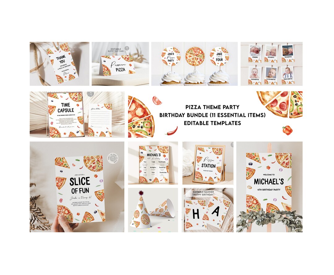 Editable Pizza Themed Birthday Party Bundle, Pizza Making Birthday ...