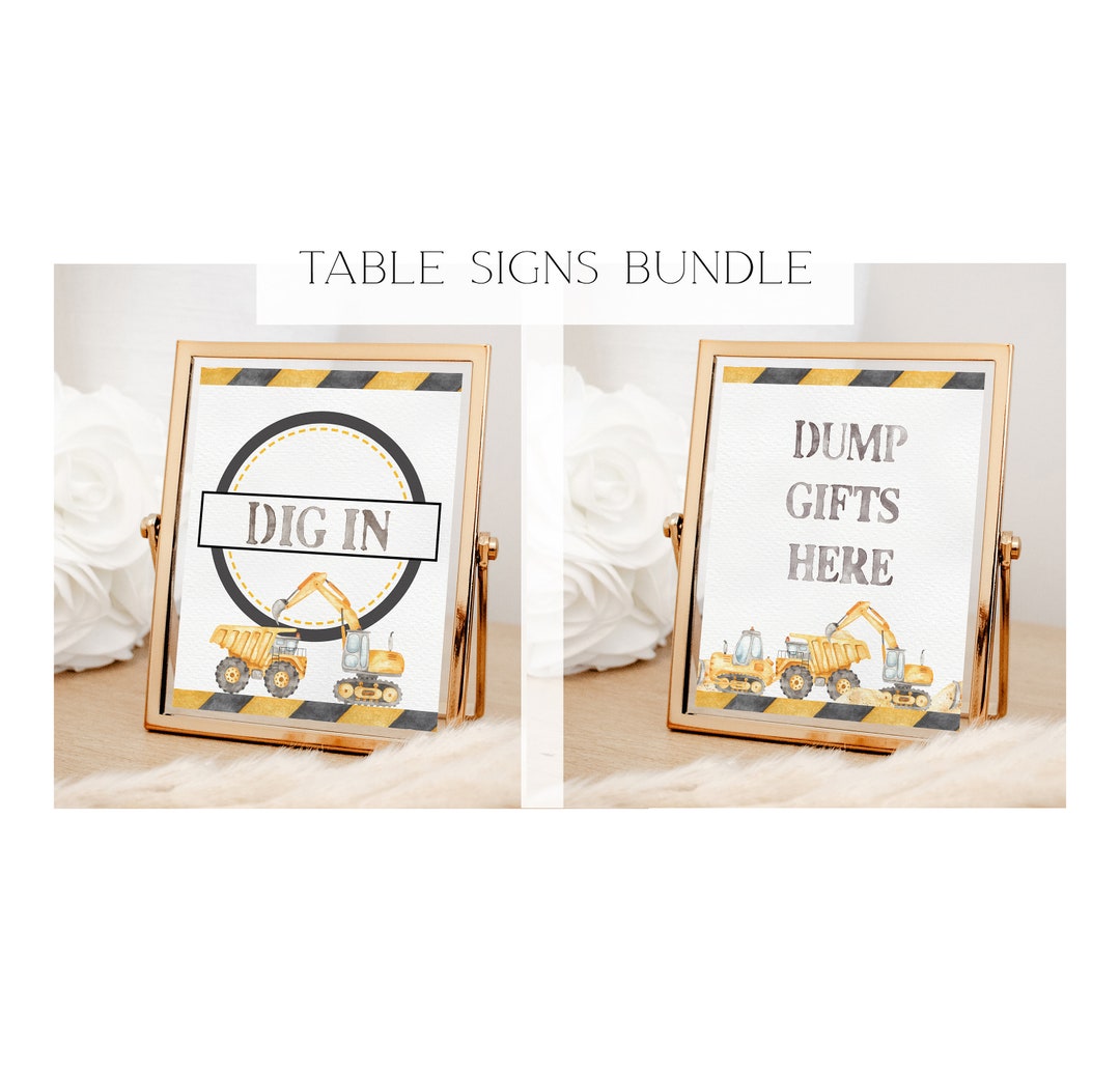 Ready to Print Construction Cars Dig in Sign and Gift Sign Bundle ...