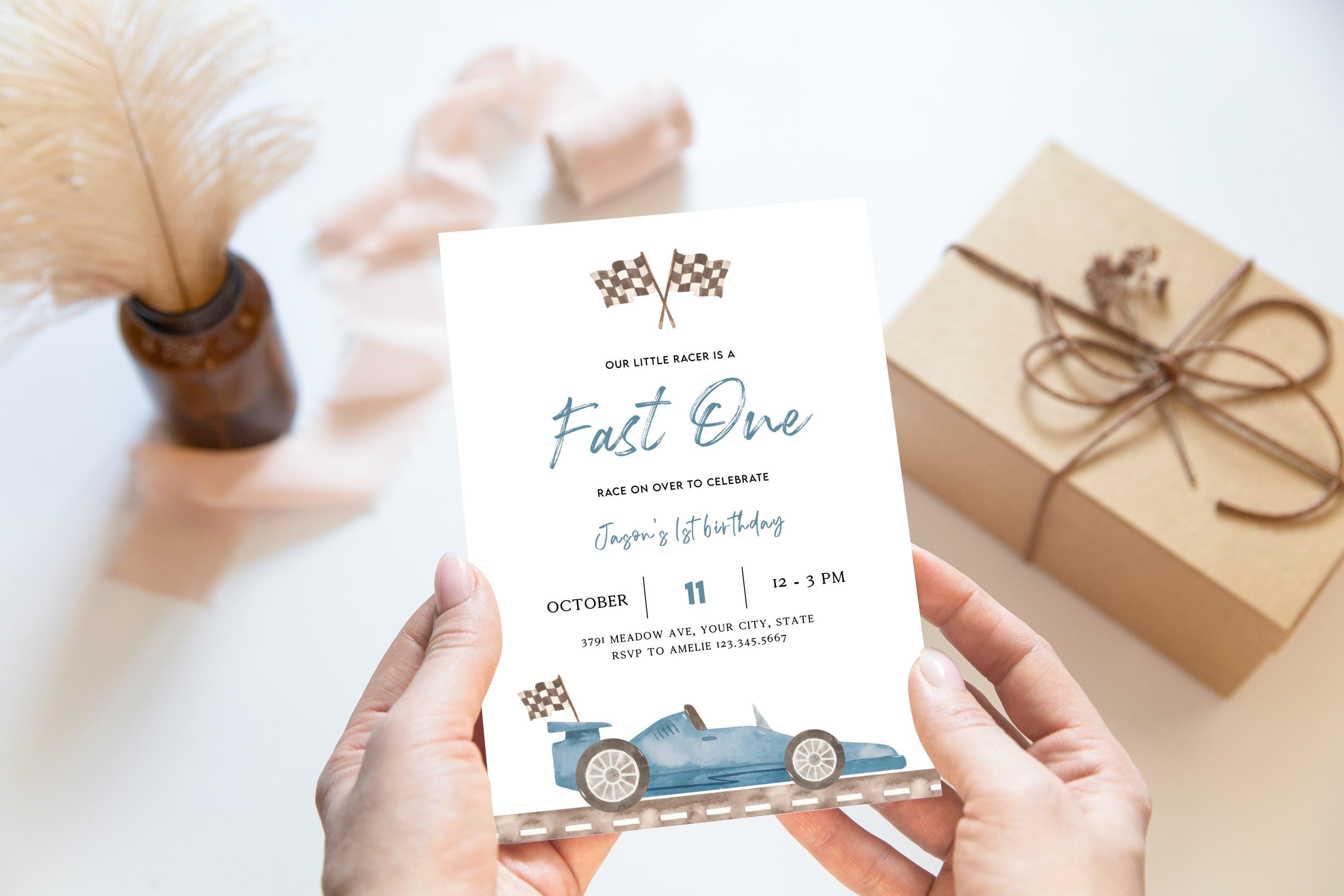 Fast One Race Car Birthday Invitation: Editable F1 Template (digital ...