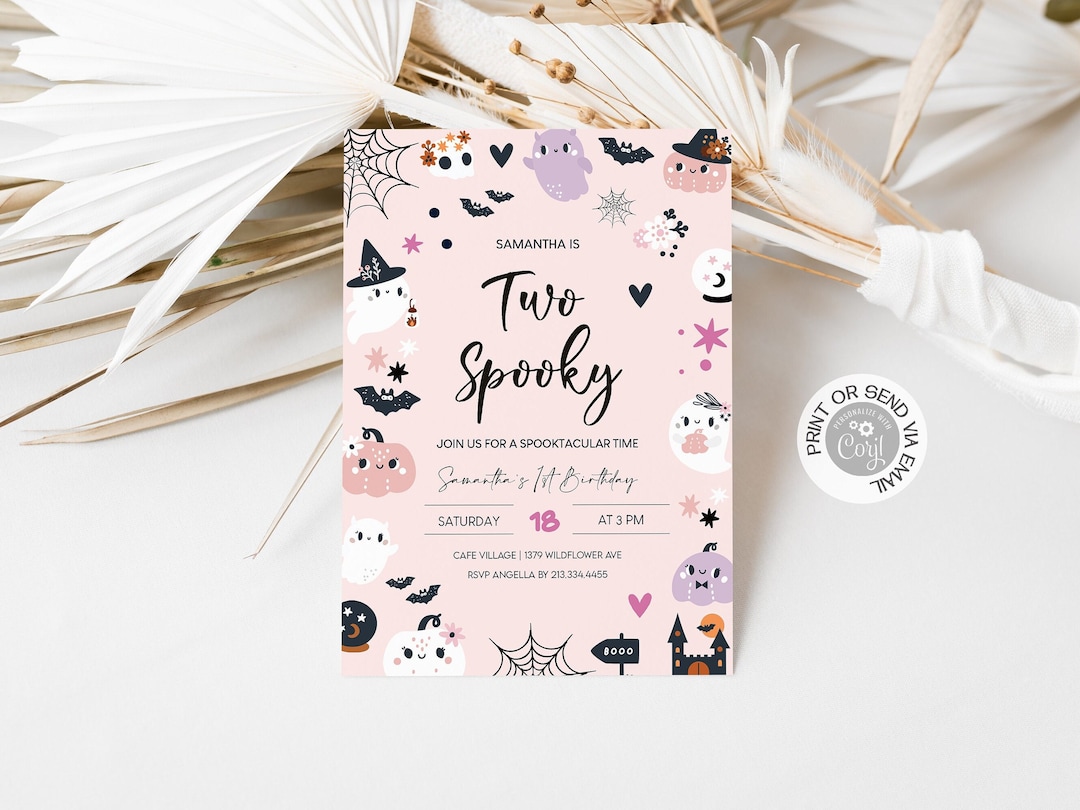 Editable Two Spooky Halloween Ghost 2nd Birthday Party Invitation ...
