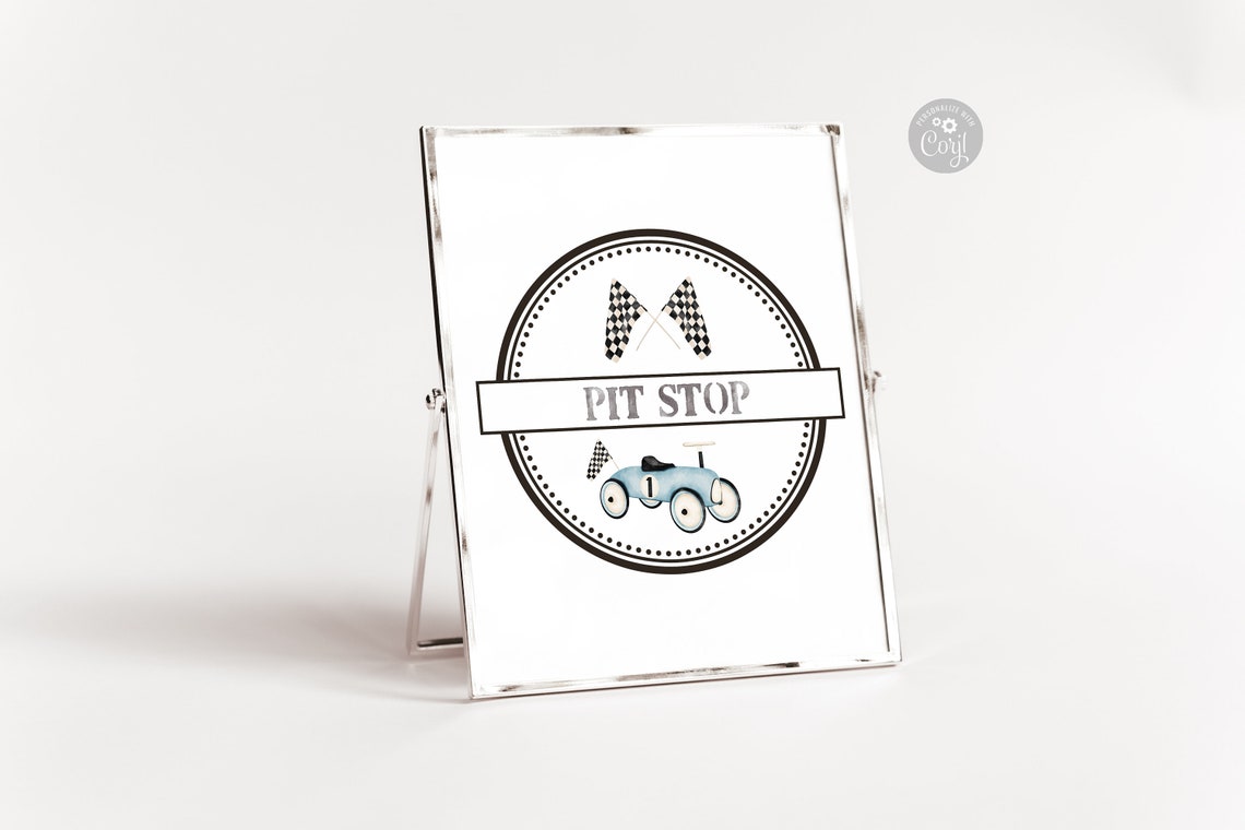 Printable Race Car Pit Stop Sign Blue Retro Race Car Ride on - Etsy