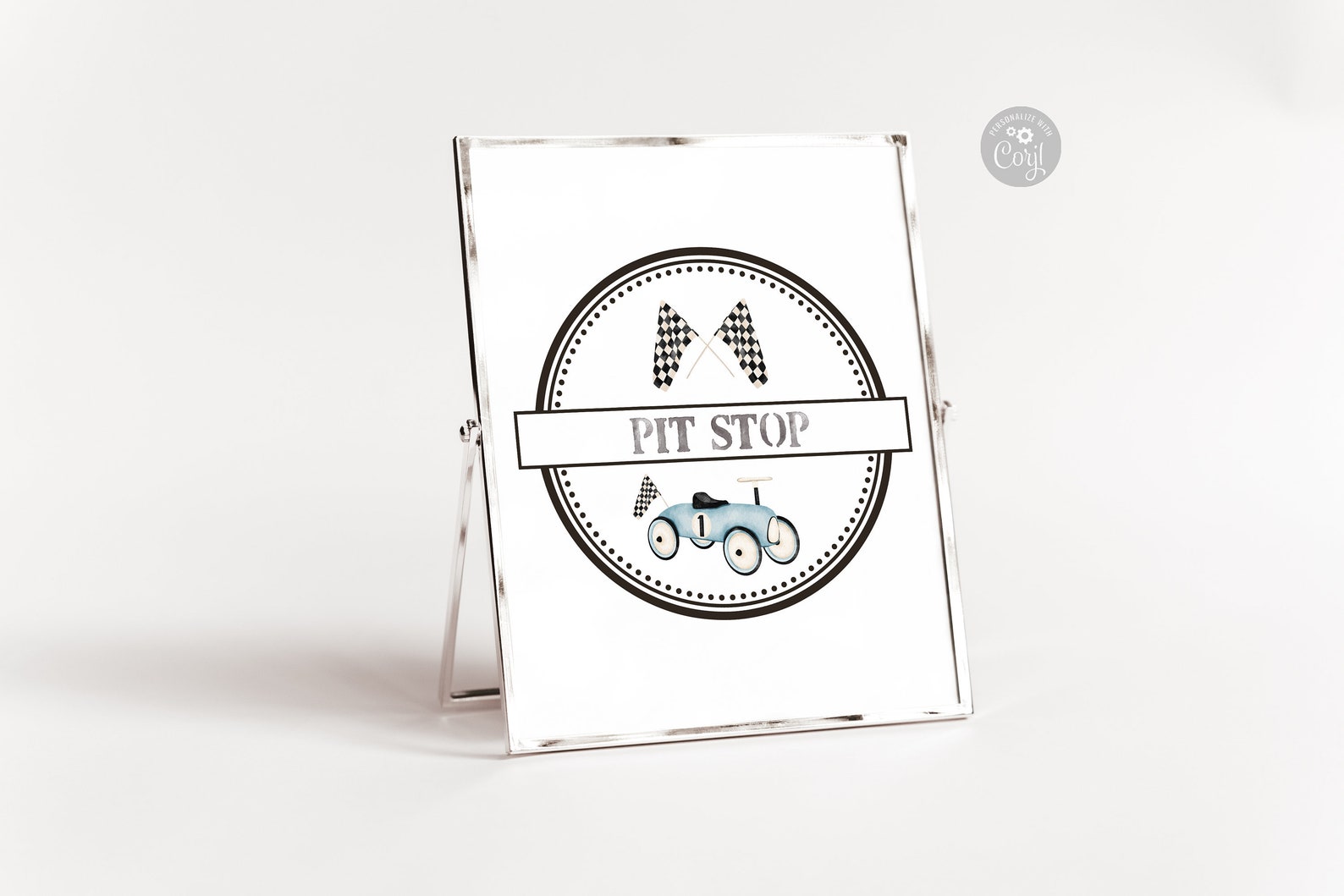 Printable Race Car Pit Stop Sign Blue Retro Race Car Ride on - Etsy