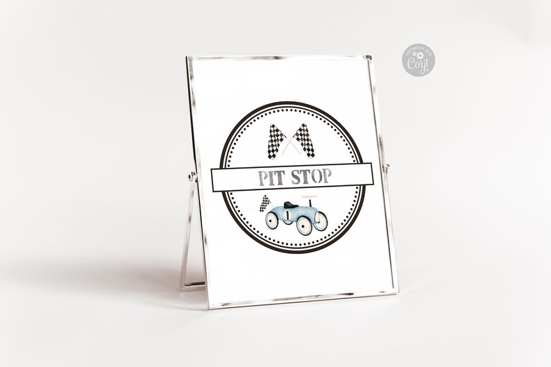 Printable Race Car Pit Stop Sign Blue Retro Race Car Ride on - Etsy
