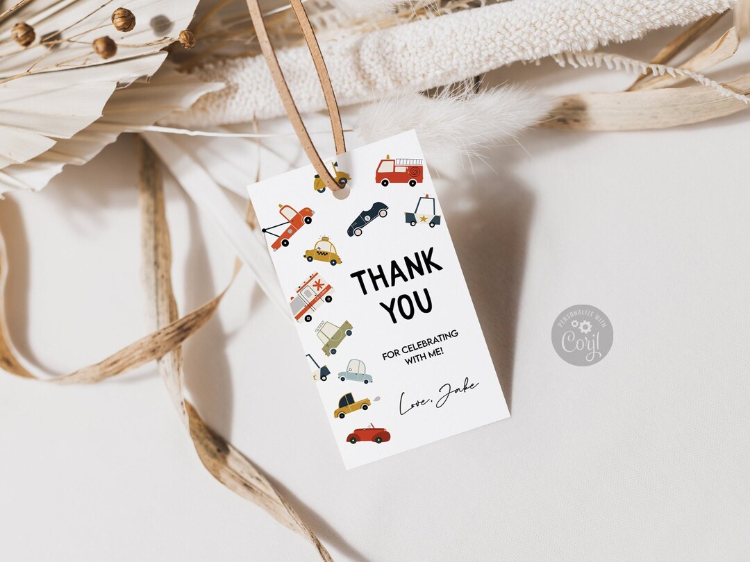 Editable Transportation Favor Tags Cute Cars Thank You Tags - Etsy