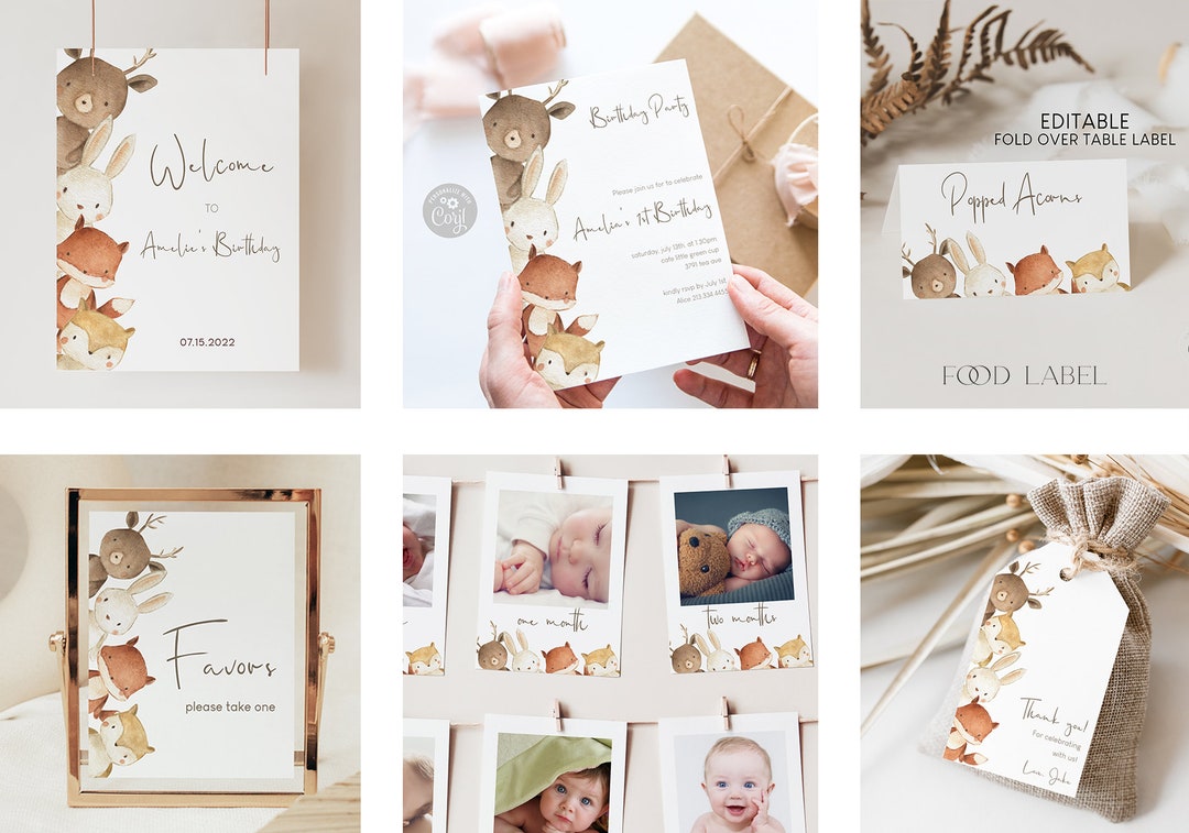 Editable Woodland Animals Birthday Party Bundle, Forest Animals ...