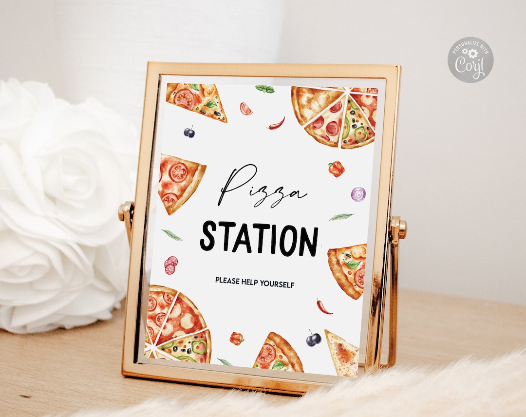 Editable Pizza Station Birthday Sign, Pizza Making Party Table Sign ...