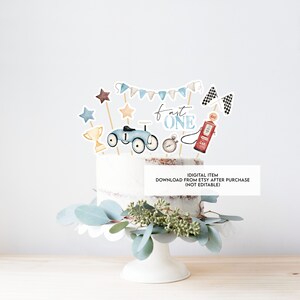 Fast ONE Cake Topper, Blue Race Car 1st Birthday Centerpiece, Printable ...