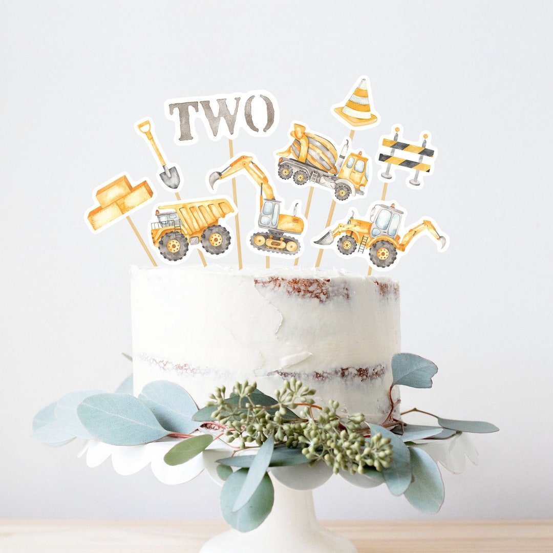 Construction Cake Topper, Construction Trucks Centerpiece 2nd Birthday ...