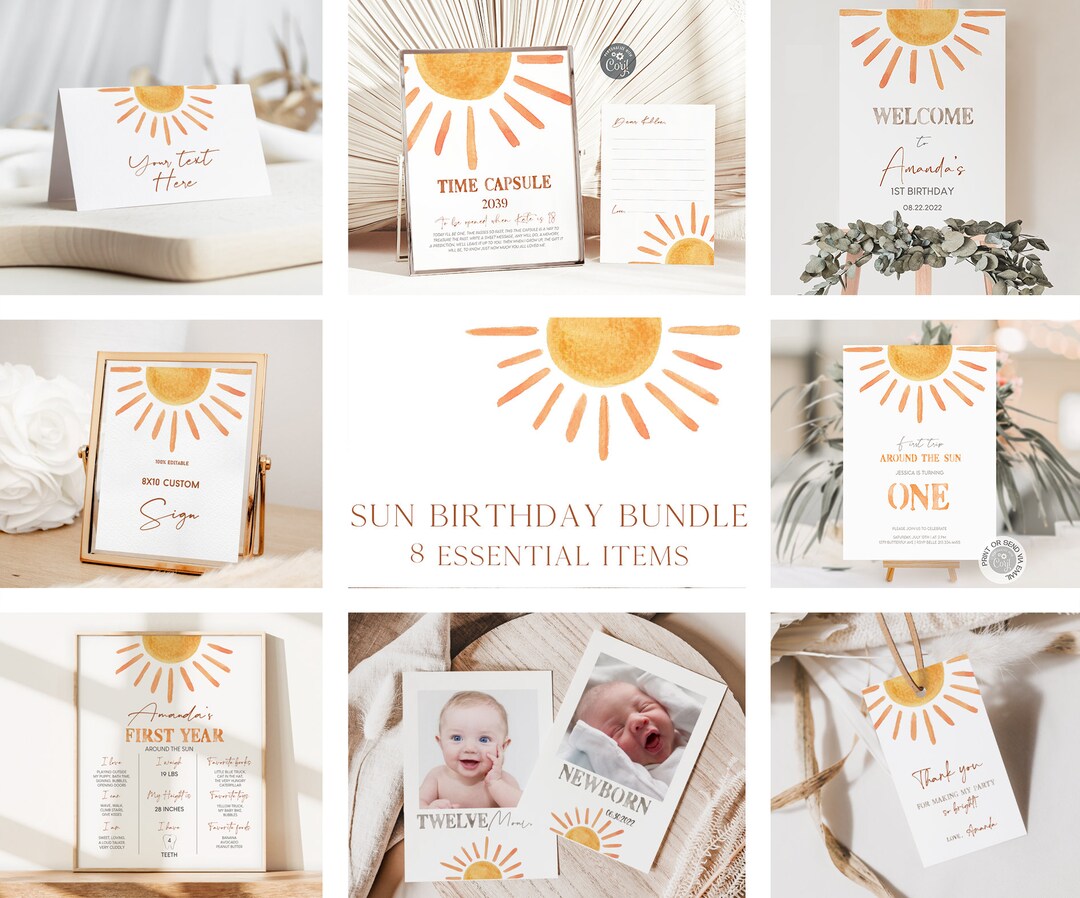 First Trip Around the Sun Birthday Bundle Editable 1st - Etsy