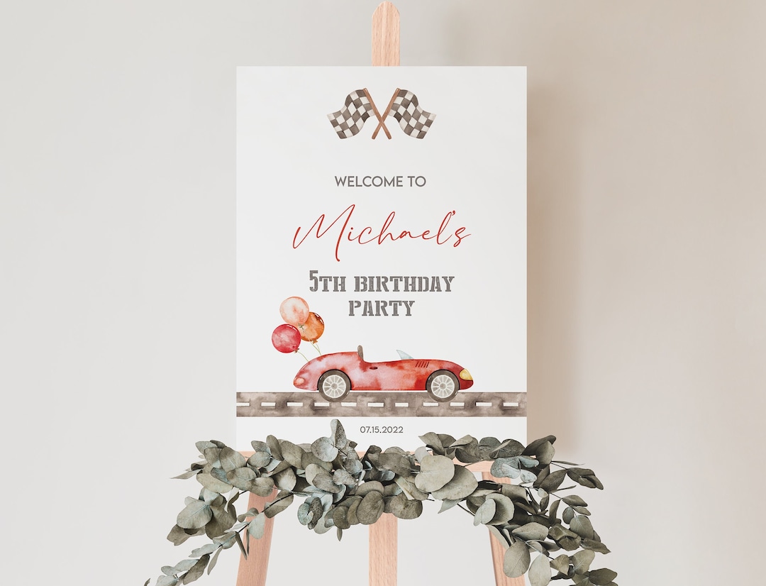 Race Car Birthday Welcome Sign: Red Retro Design (printable Template ...