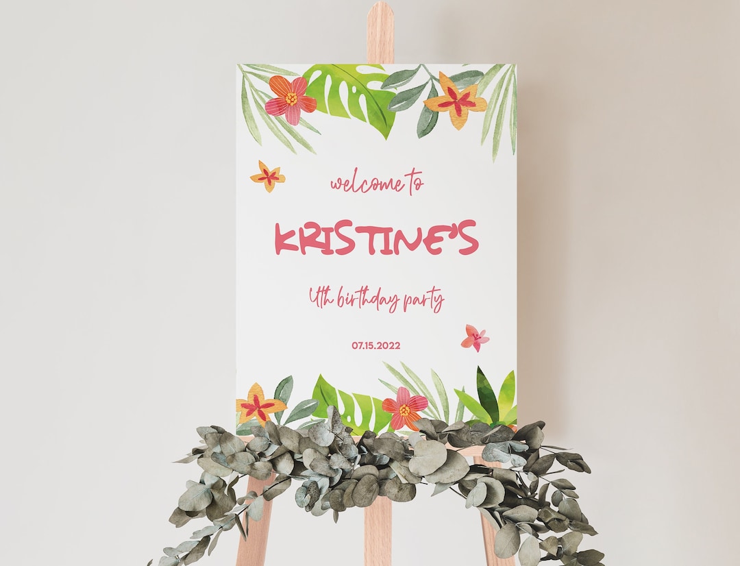 Hawaiian Birthday Welcome Sign: Editable Hula Party Decor (digital ...