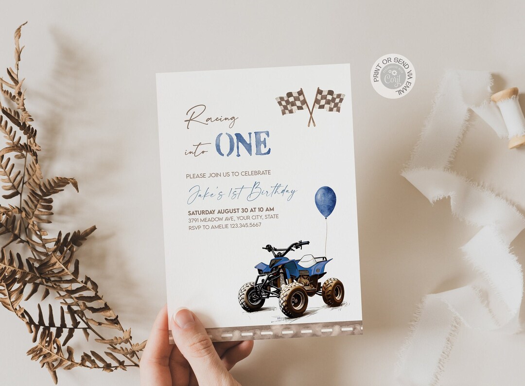 Blue ATV 1st Birthday Invitation: Quad Bike Template (digital Download ...
