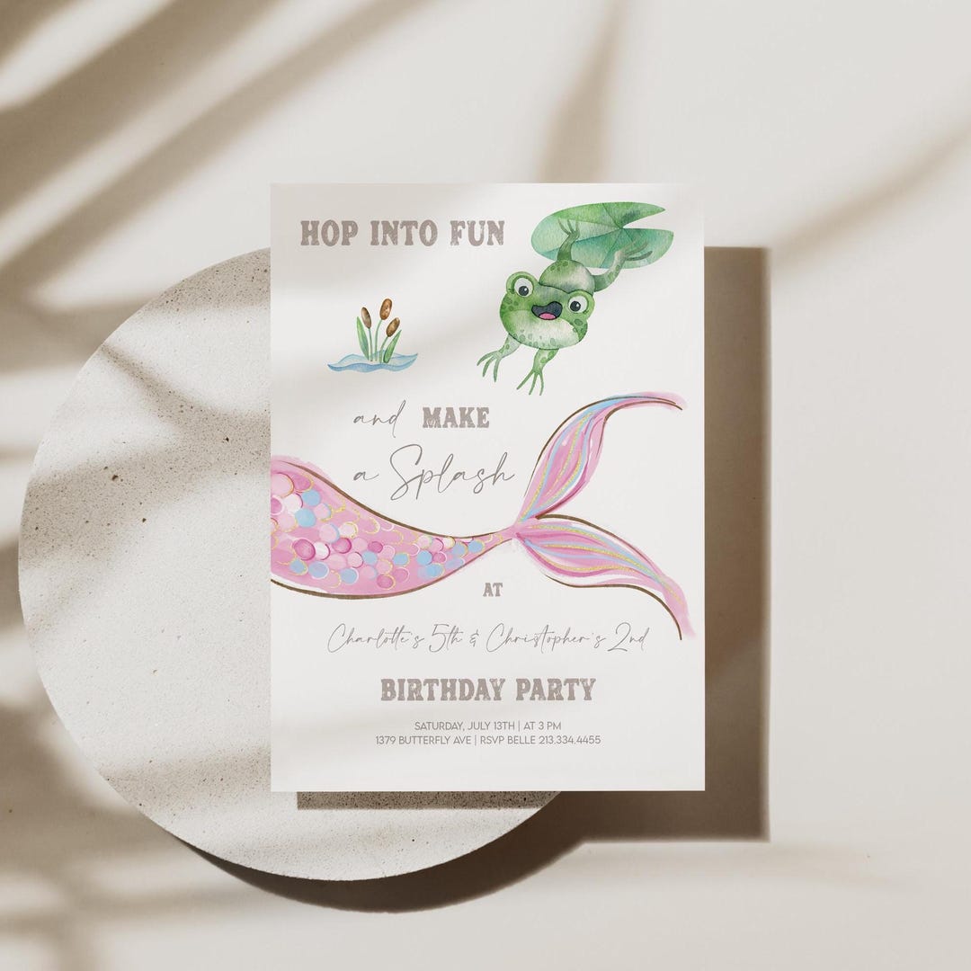 Twin Birthday Invitation | Frog Mermaid Party (digital Download) - Etsy
