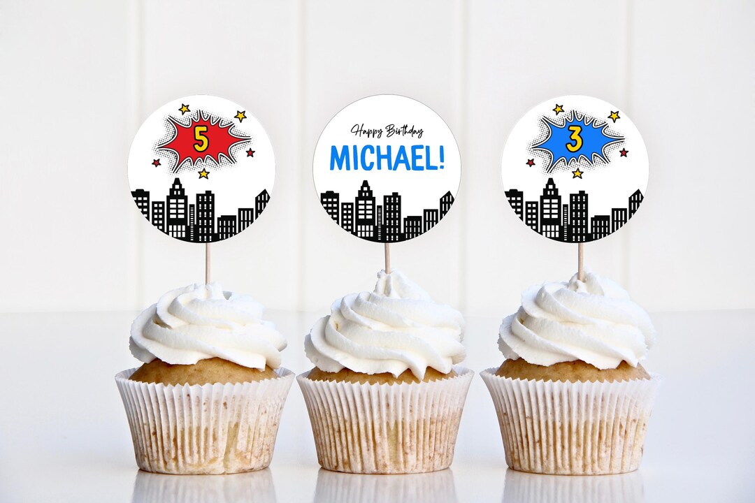 Comic Superhero Birthday Cupcake Toppers, Avenger Theme Cupcake ...