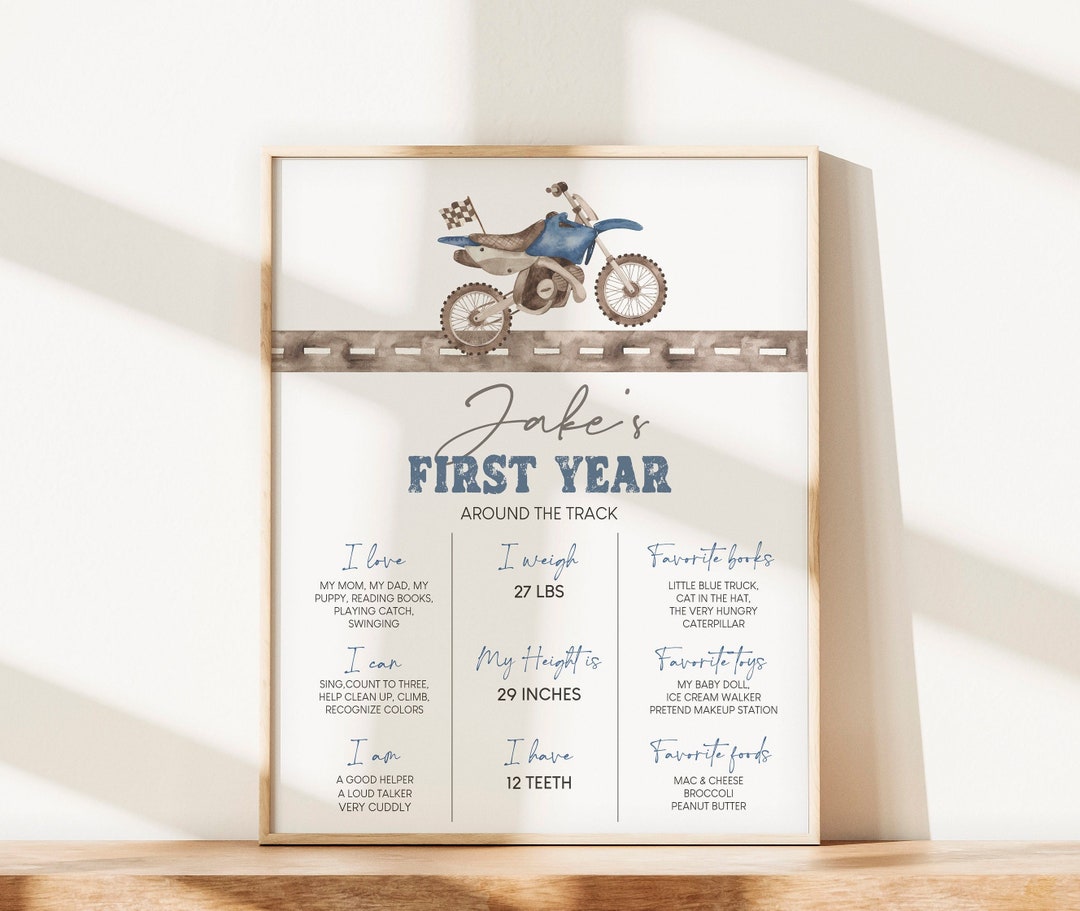 Editable Dirt Bike Milestone Sign, Blue Motorcycle Any Age Birthday ...