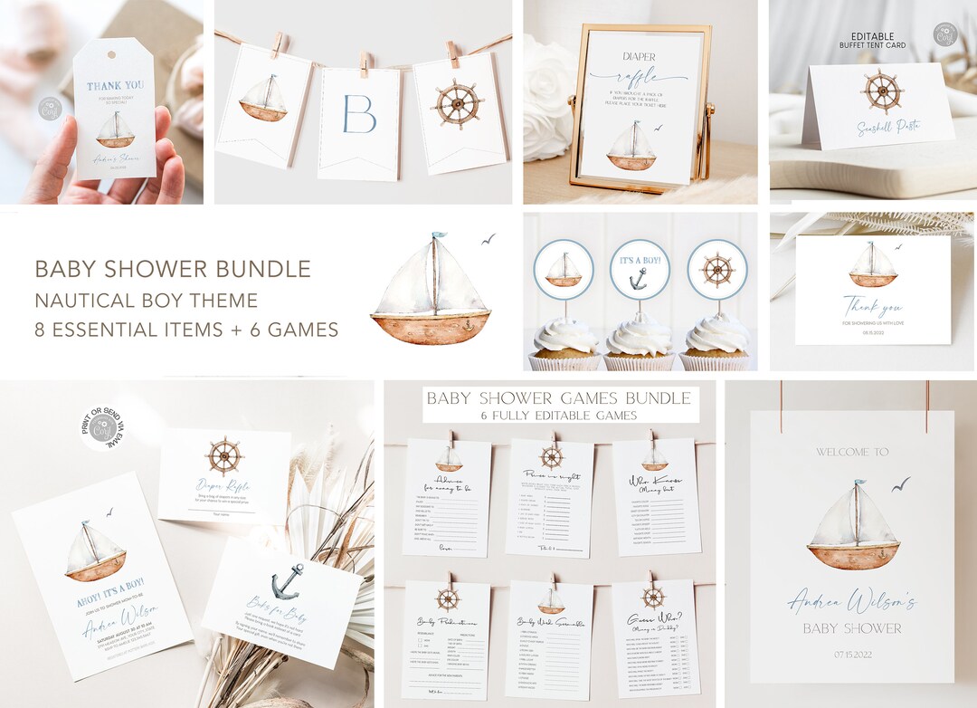 Nautical Boy Baby Shower Bundle: Sailboat Theme (printable Digital ...