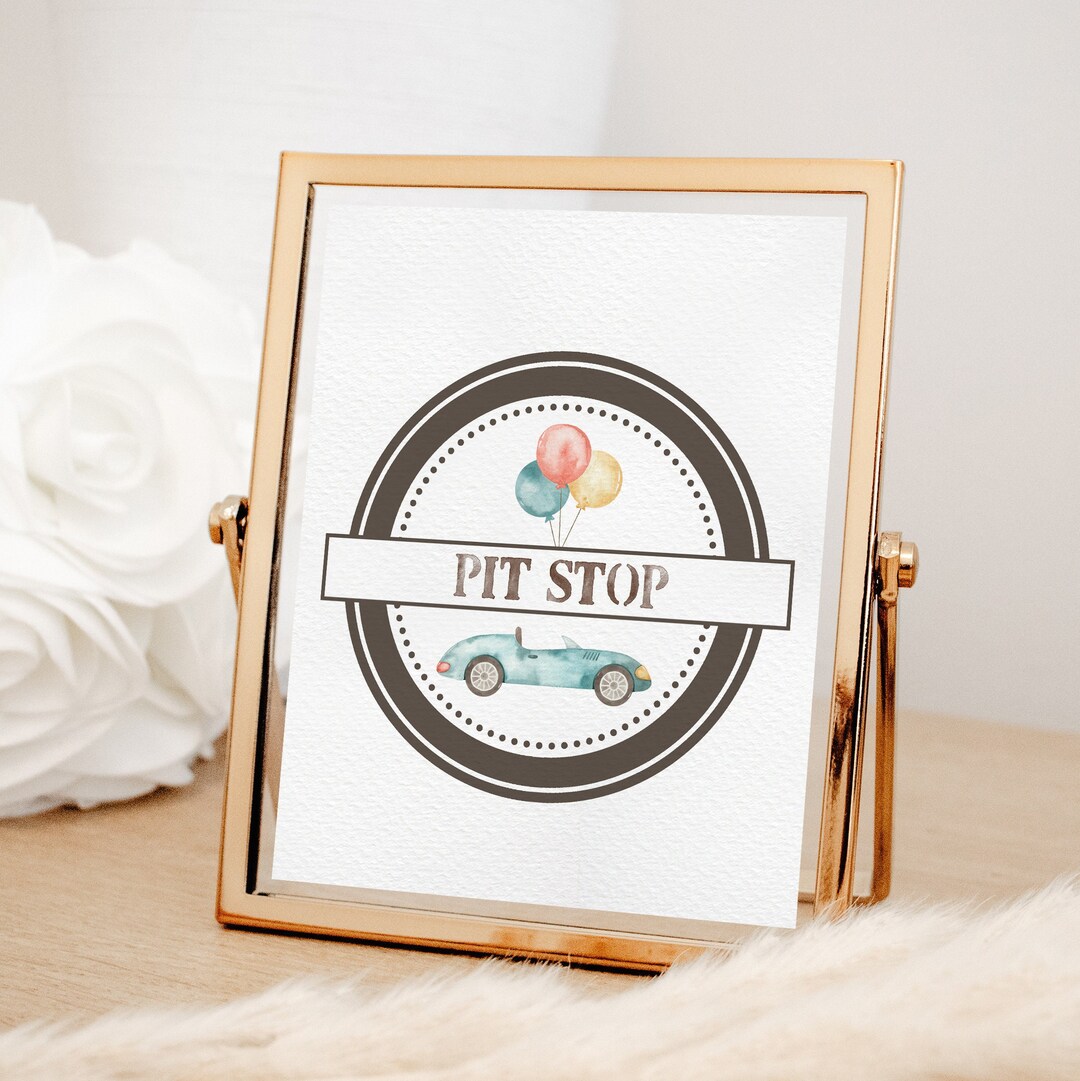 Ready to Print Pit Stop Sign Blue Race Car Birthday Party Decorations ...