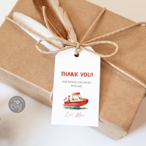 Editable Speedboat Thank You Tag, Red Motorboat Birthday Party Favor ...
