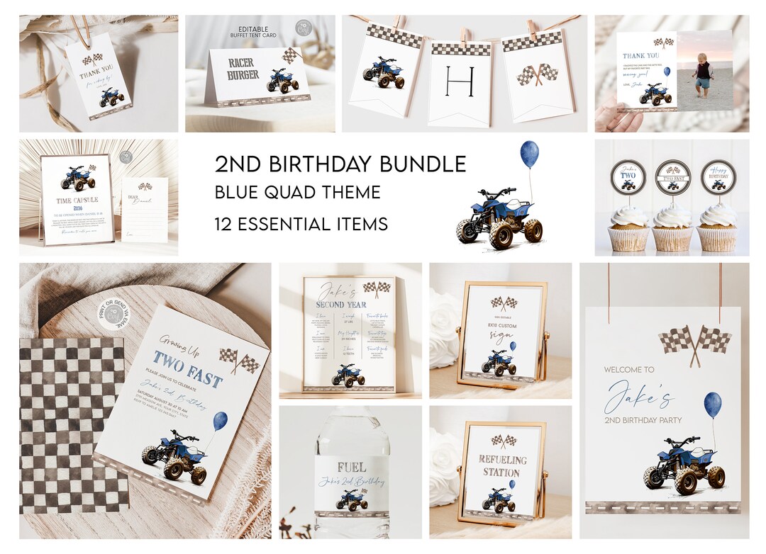 TWO FAST ATV Bike Birthday Party Bundle | Editable 4 Wheeler Quad Bike ...