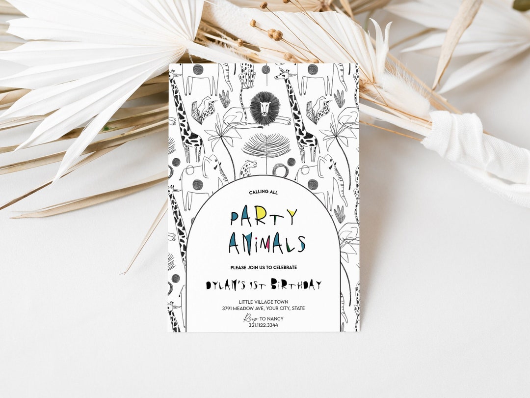 Minimalist Safari Birthday Invitation: Editable Animal Theme (digital ...