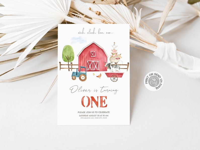 Editable Farm Birthday Invitation Farmhouse Barnyard Farm - Etsy