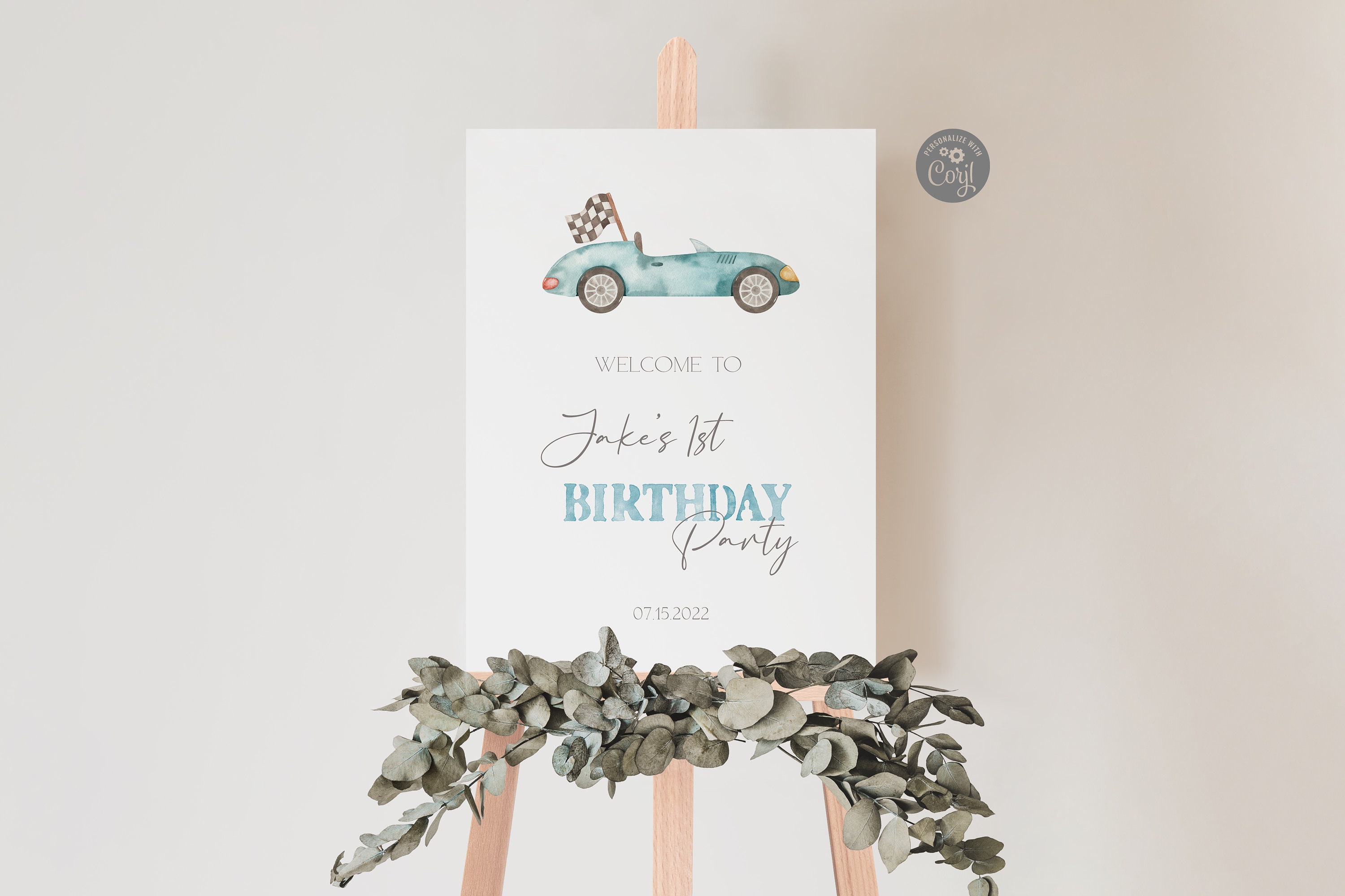 Editable Fast One Blue Race Car Birthday Invitation Package - Etsy UK