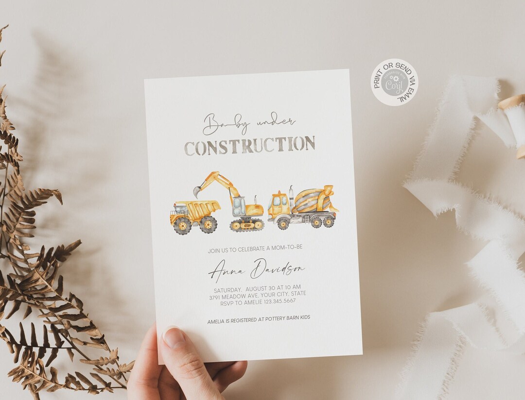 Construction Baby Shower Invitation, Editable Baby Under Construction ...
