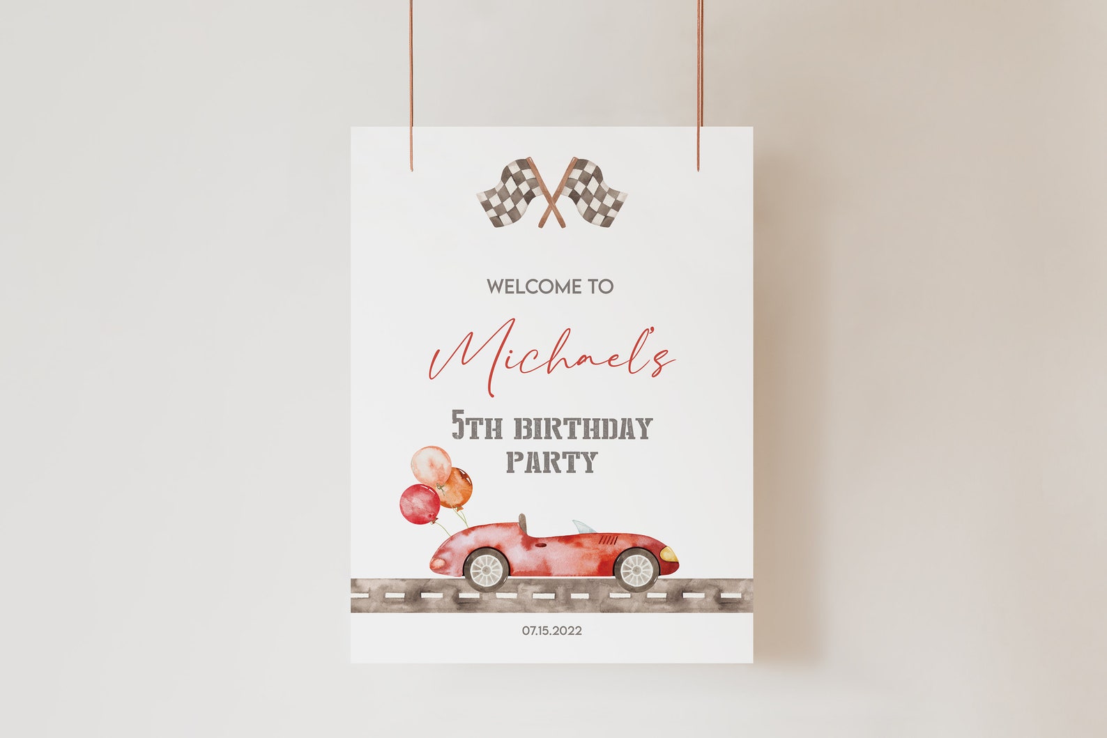 Race Car Birthday Welcome Sign: Red Retro Design (printable Template ...