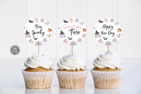 Editable Halloween Birthday Cupcake Toppers Second Birthday - Etsy