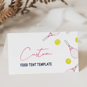 Editable Tennis Themed Birthday Food Tent Card, Printable Pink Folded ...