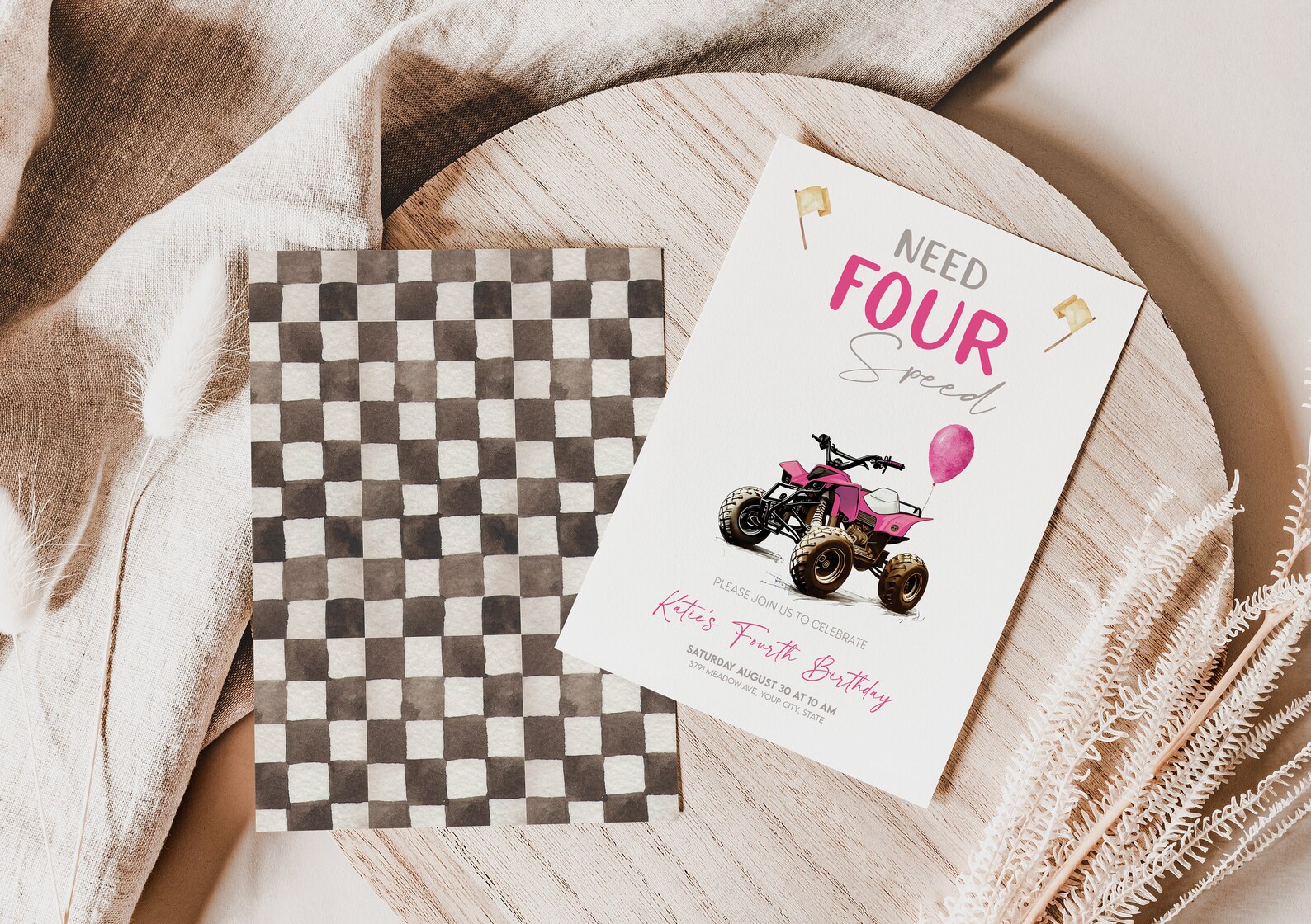Pink Quad Bike 4th Birthday Invitation: ATV Theme (digital Download) - Etsy