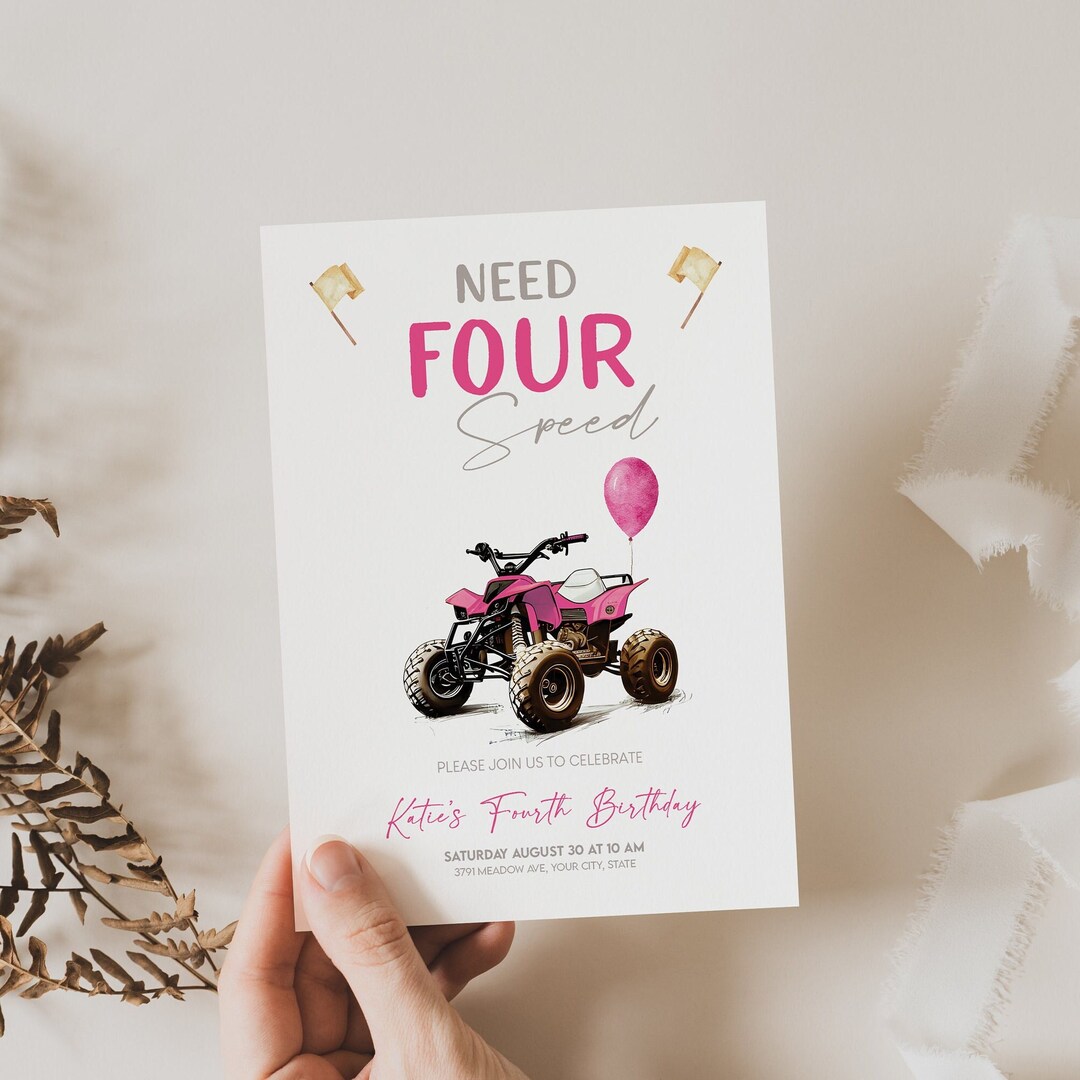 Pink Quad Bike 4th Birthday Invitation: ATV Theme (digital Download) - Etsy