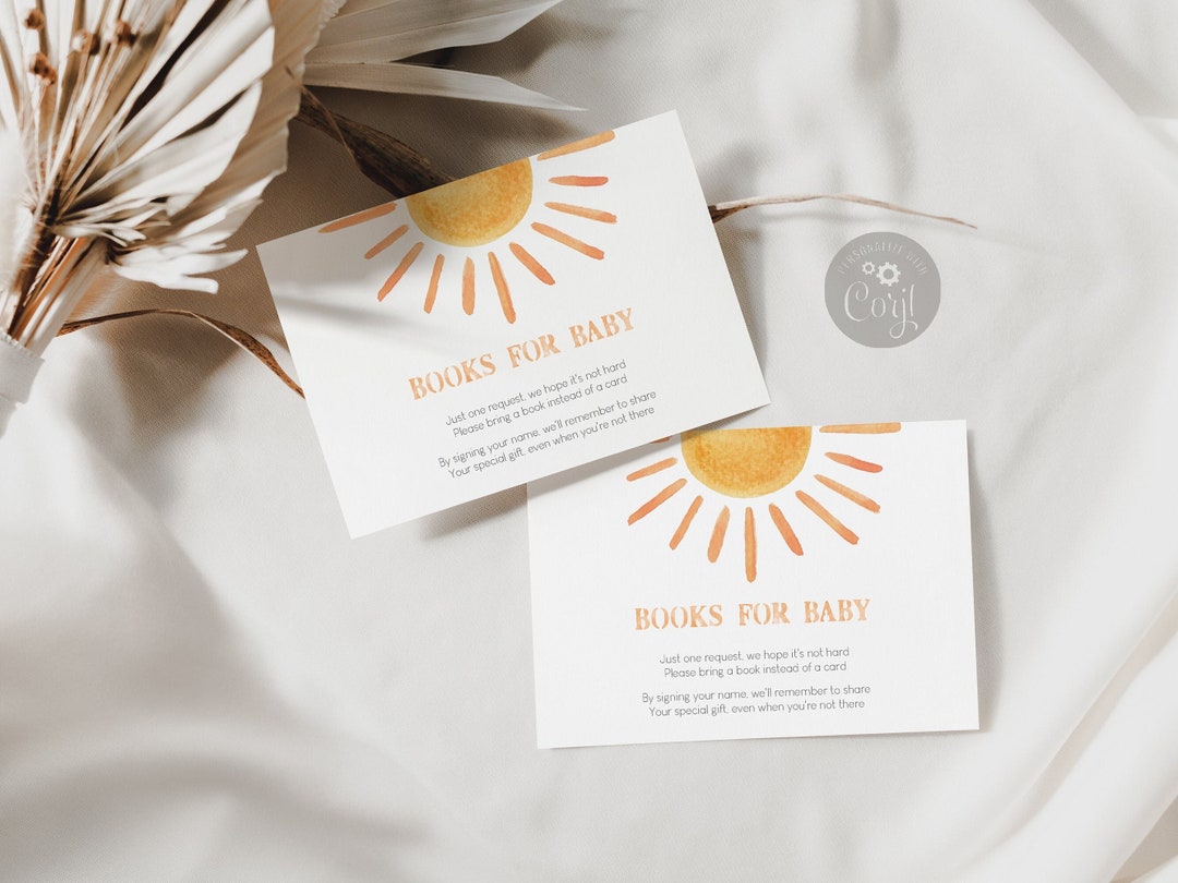 Little Sunshine Books for Baby Card, Editable Boho Sun Gender Neutral ...