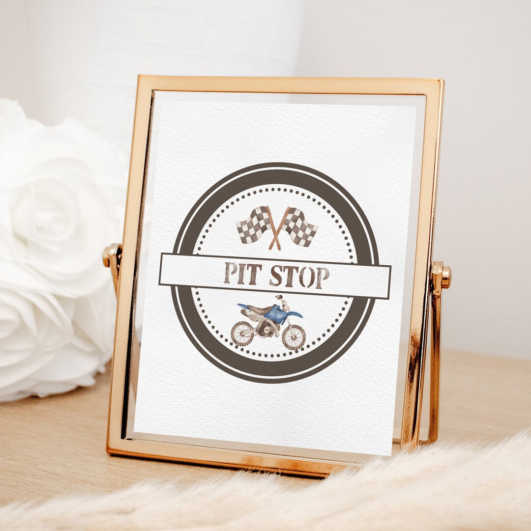 Printable Dirt Bike Pit Stop Sign, Blue Motorbike Birthday Sign, Party ...