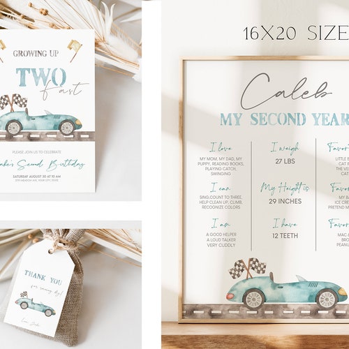 Editable Growing up TWO Fast Race Car Birthday Invitation - Etsy