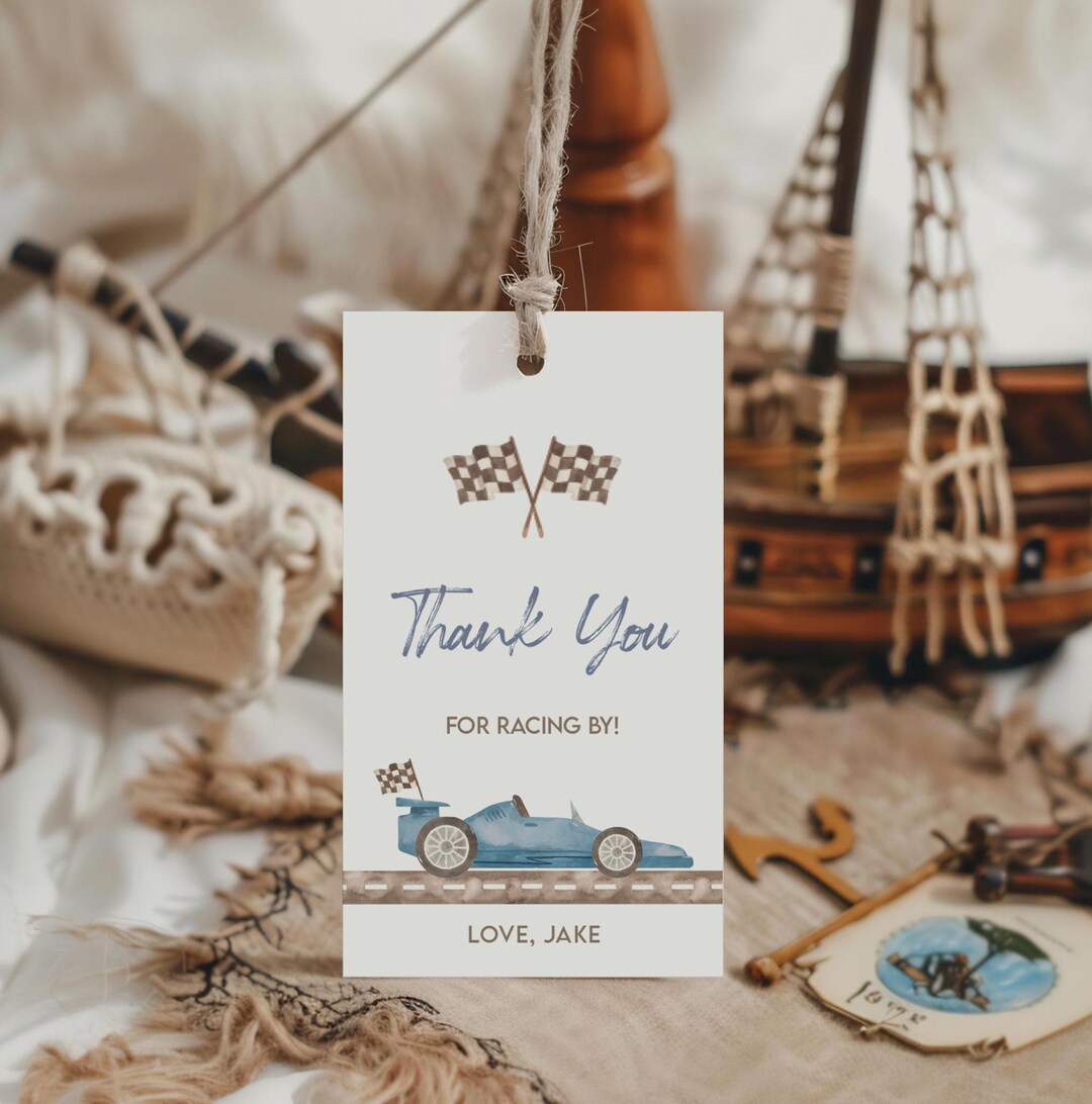 Editable Race Car Birthday Thank You Tags Vintage Car Gift Tags With ...