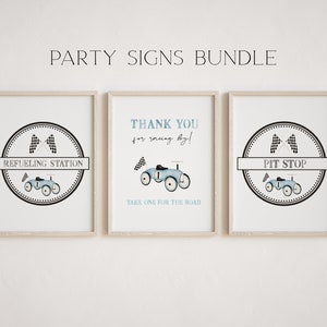 Printable Race Car Party Sign Pack | Blue Race Car Ride on Gift Sign ...