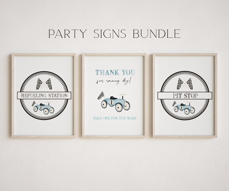 Printable Race Car Party Sign Pack Blue Race Car Ride on - Etsy