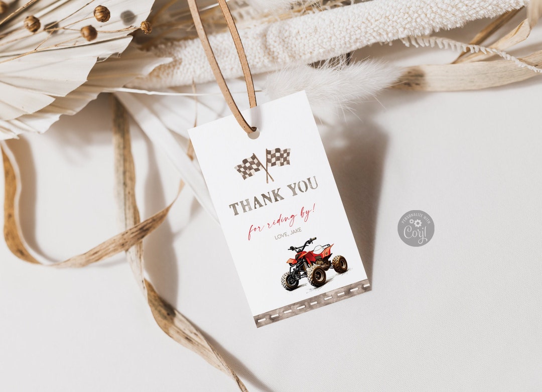 Printable Red ATV Thank You Tag, Editable Minimalist Quad Bike Gift Tag ...